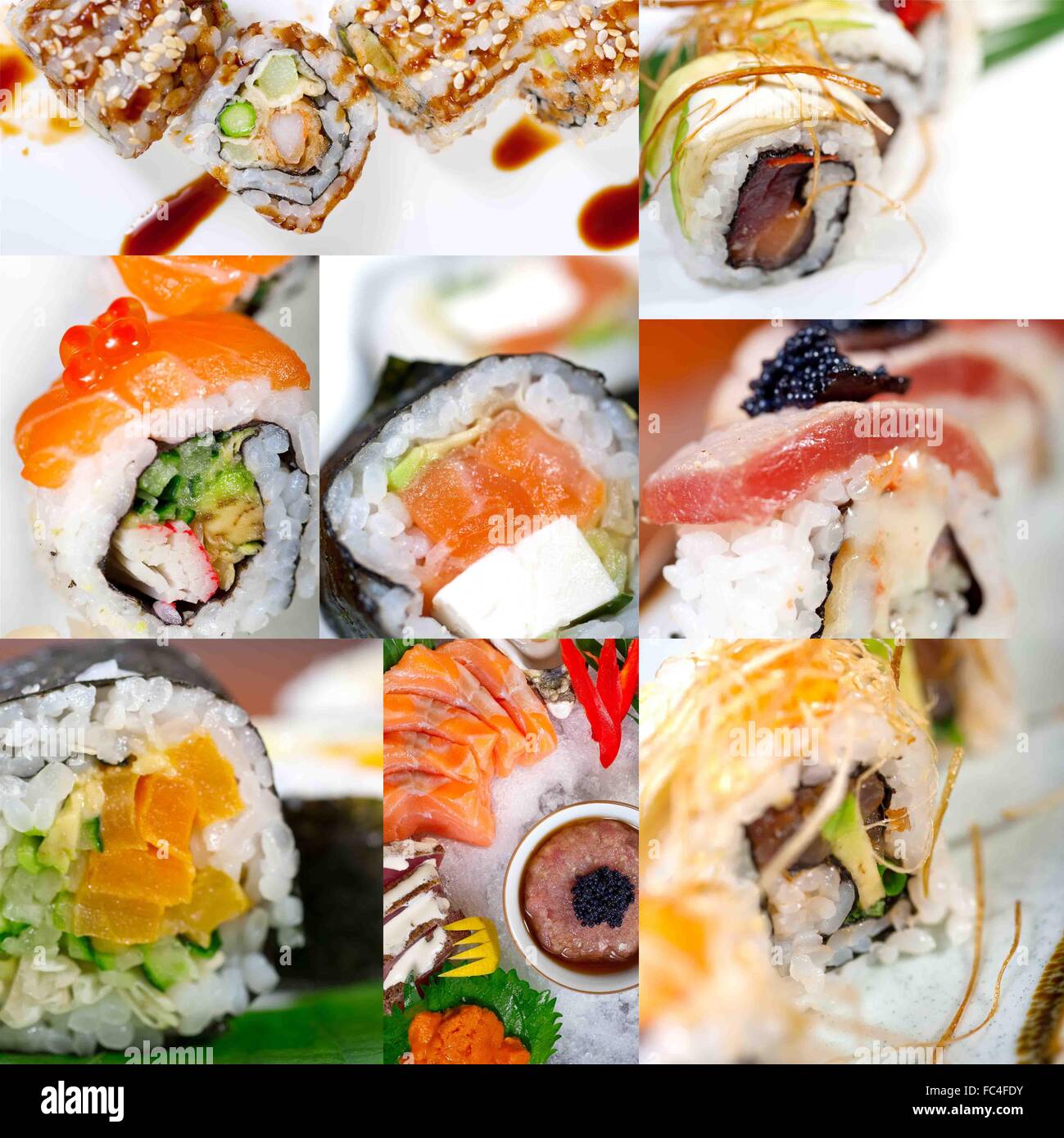 Japanese sushi collage Stock Photo - Alamy
