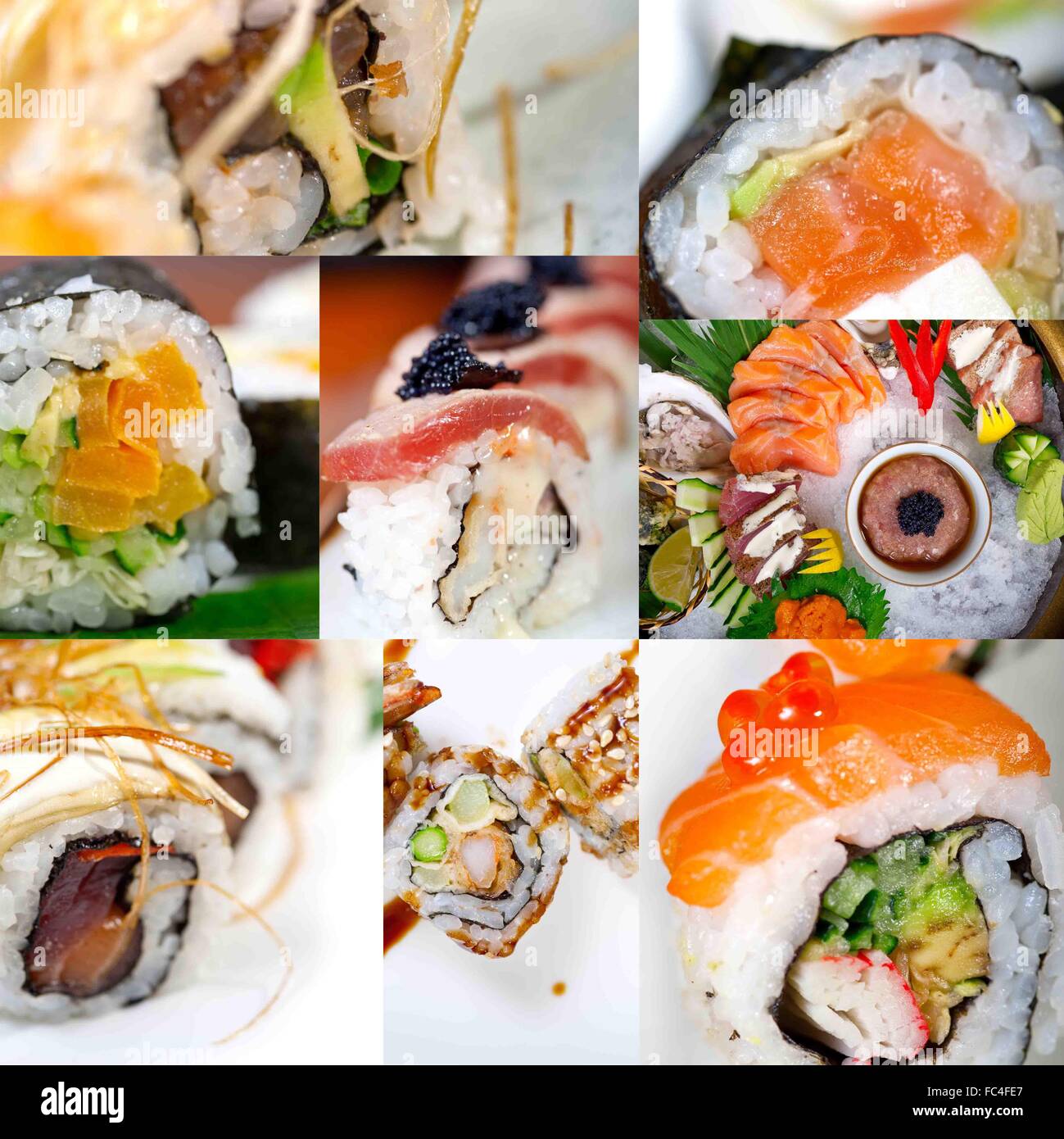 Japanese sushi collage Stock Photo - Alamy