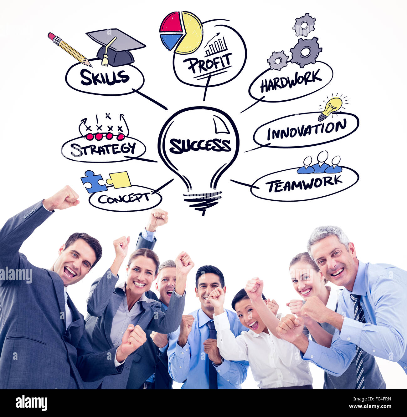 Composite image of business people cheering in office Stock Photo - Alamy
