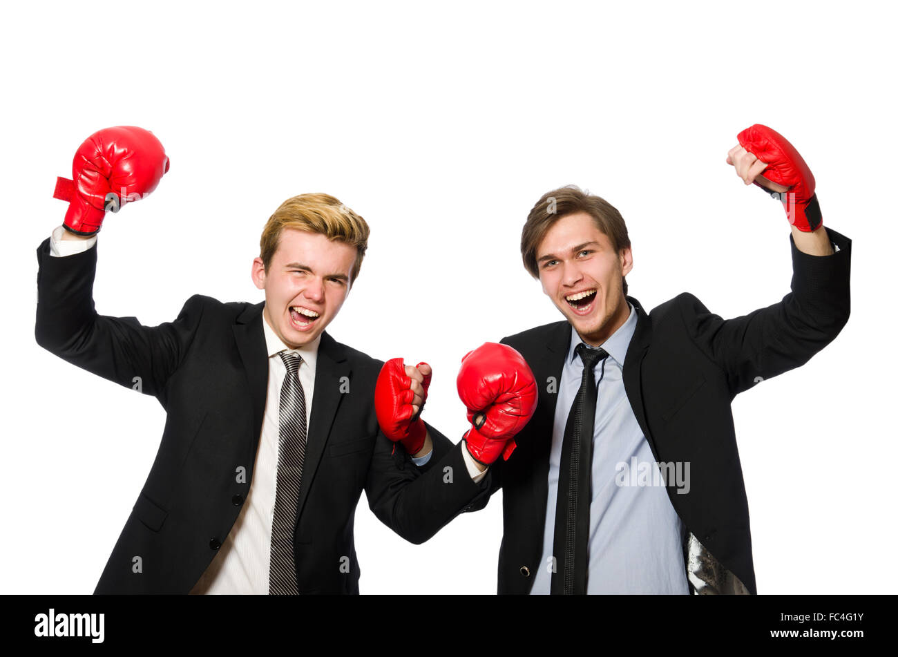 Pair of businessmen boxing on white Stock Photo - Alamy