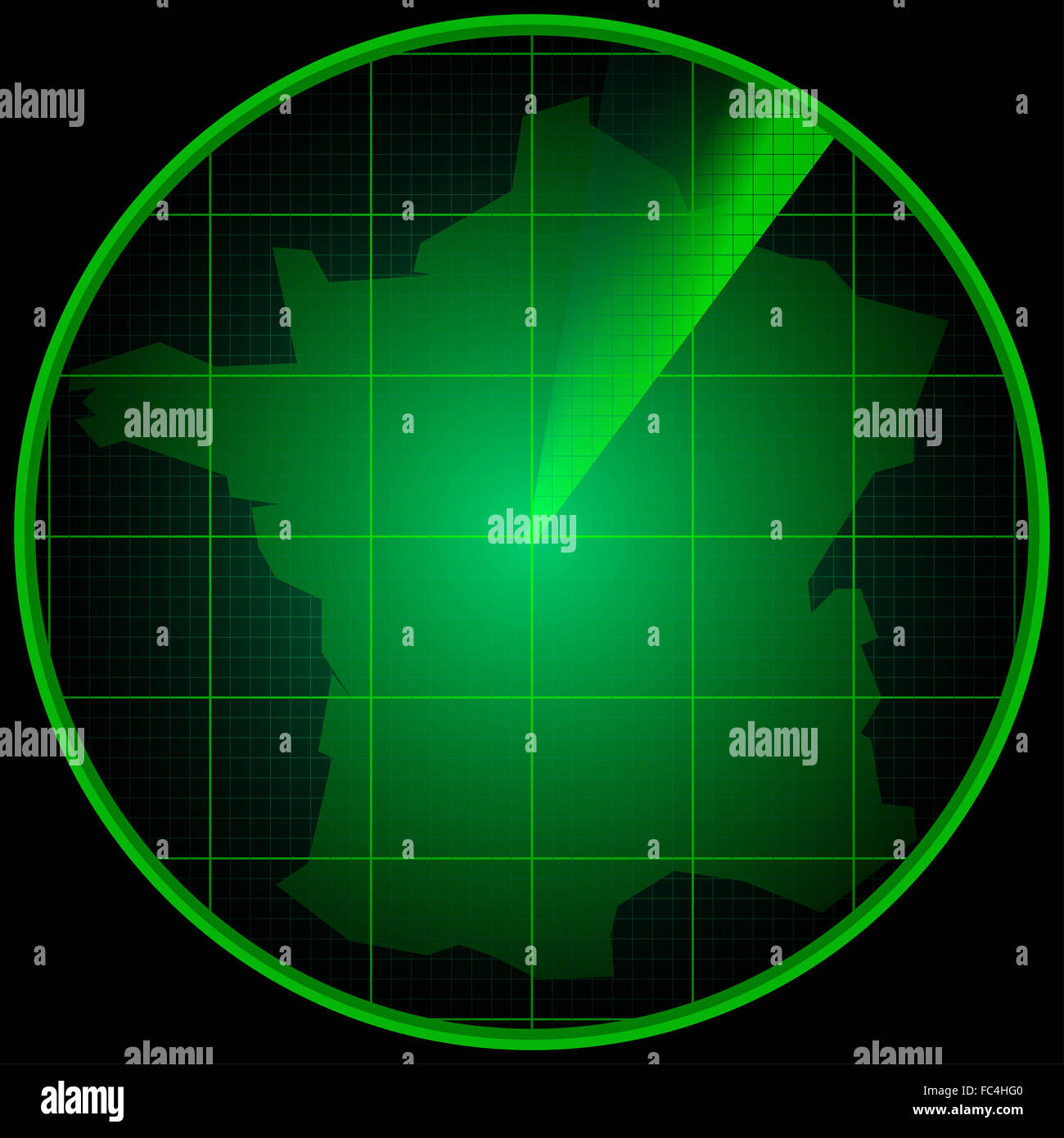 Radar screen with the silhouette of France Stock Photo - Alamy