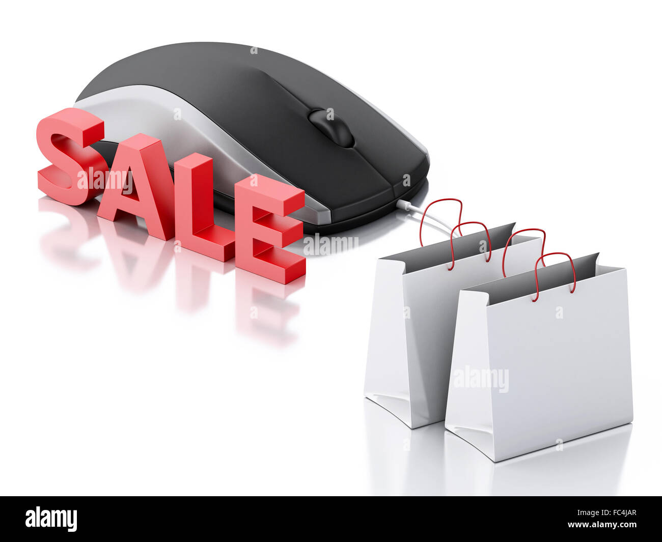 3d computer mouse with shopping bags. E-commerce Stock Photo - Alamy