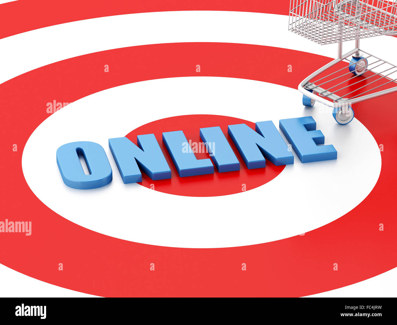 3d Shopping cart on target. E-commerce concept Stock Photo - Alamy