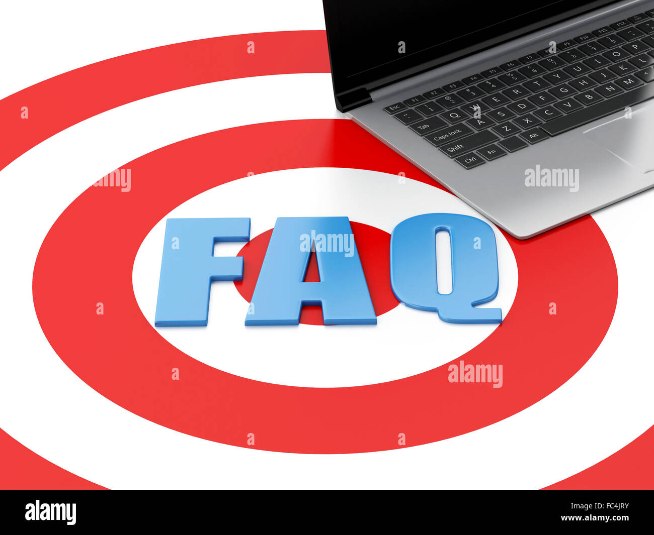 3d Laptop pc and FAQ on target Stock Photo - Alamy