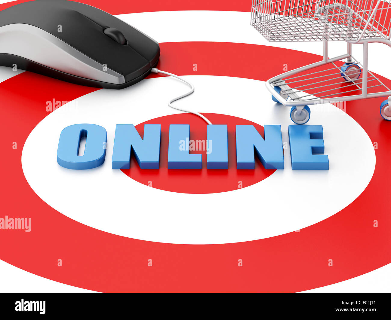 3d computer mouse and Shopping cart on target Stock Photo - Alamy