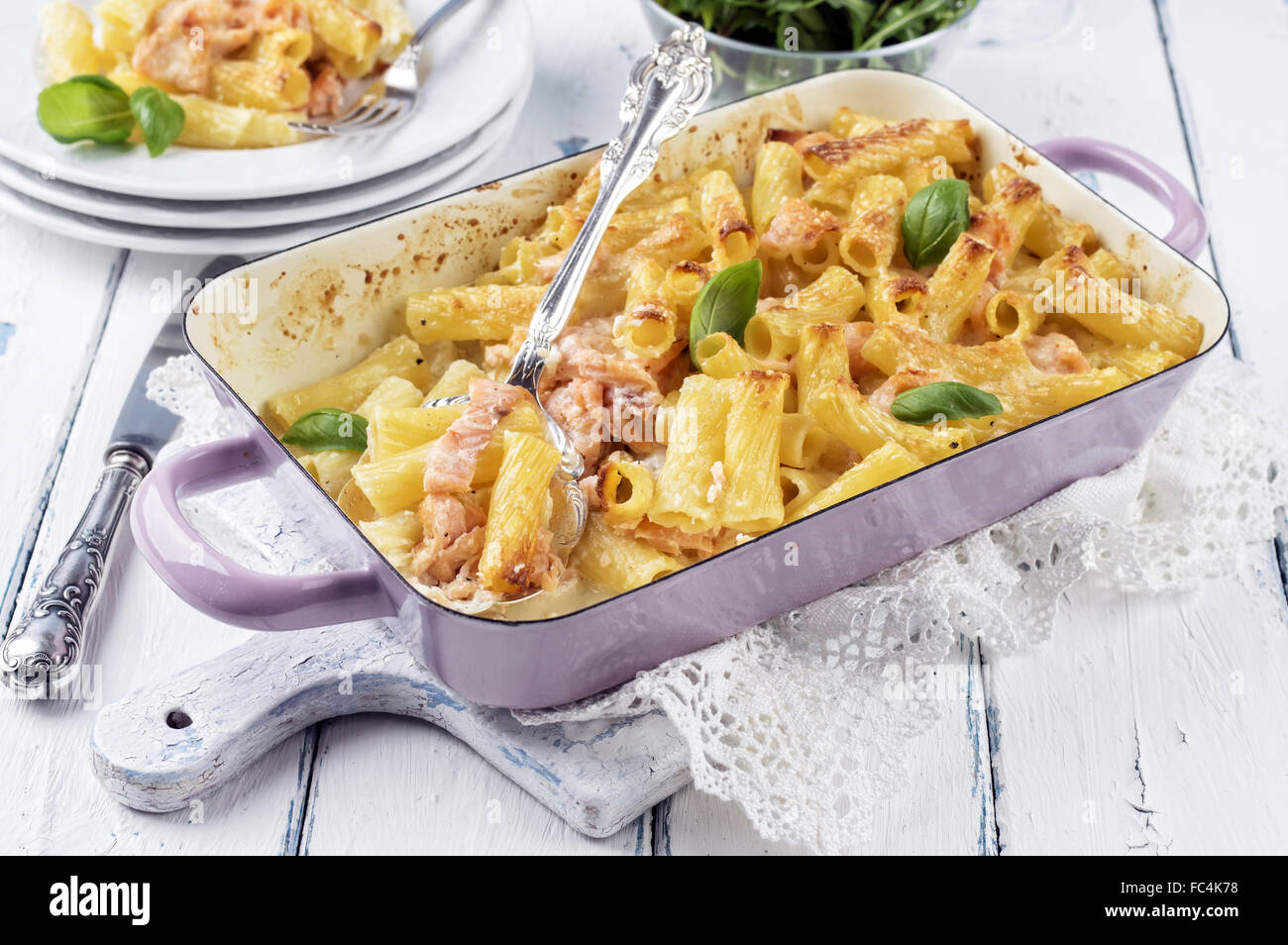 Salmon Pasta Bake Stock Photo - Alamy