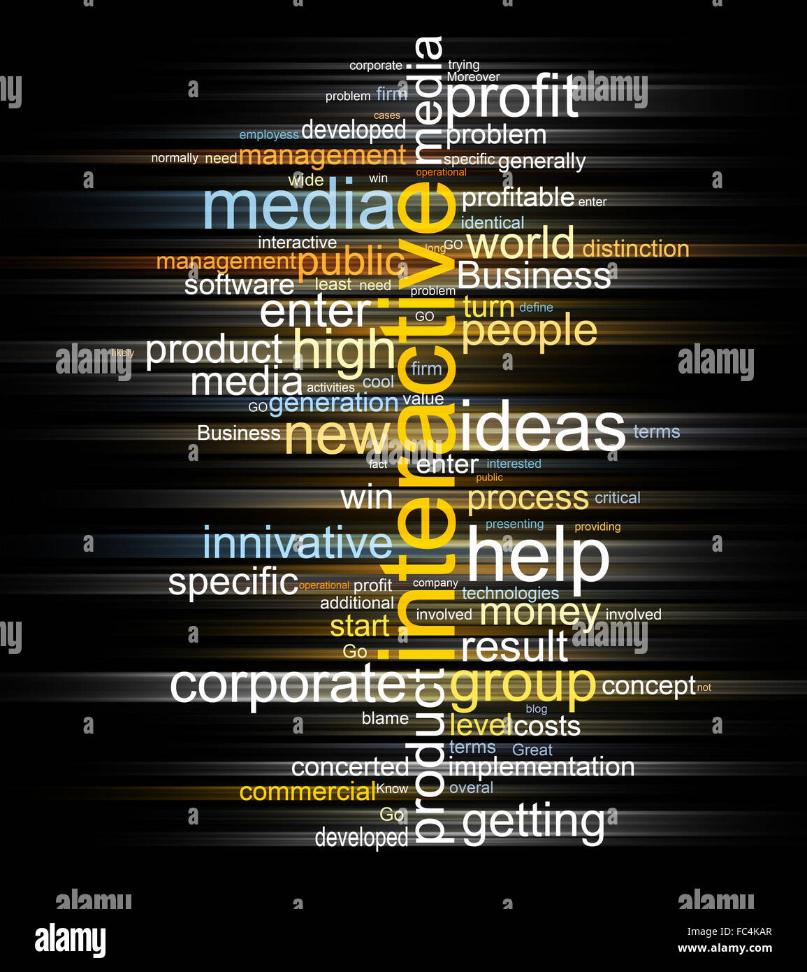 collage of different words on a dark background on business topics ...