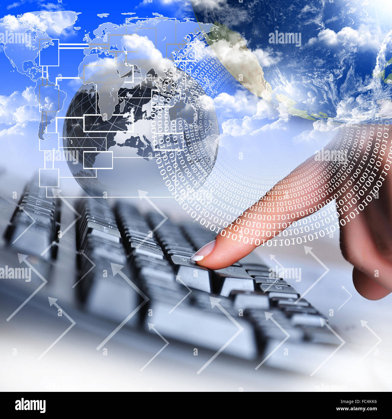 human hand and computer keyboard as symbol of high technology Stock ...