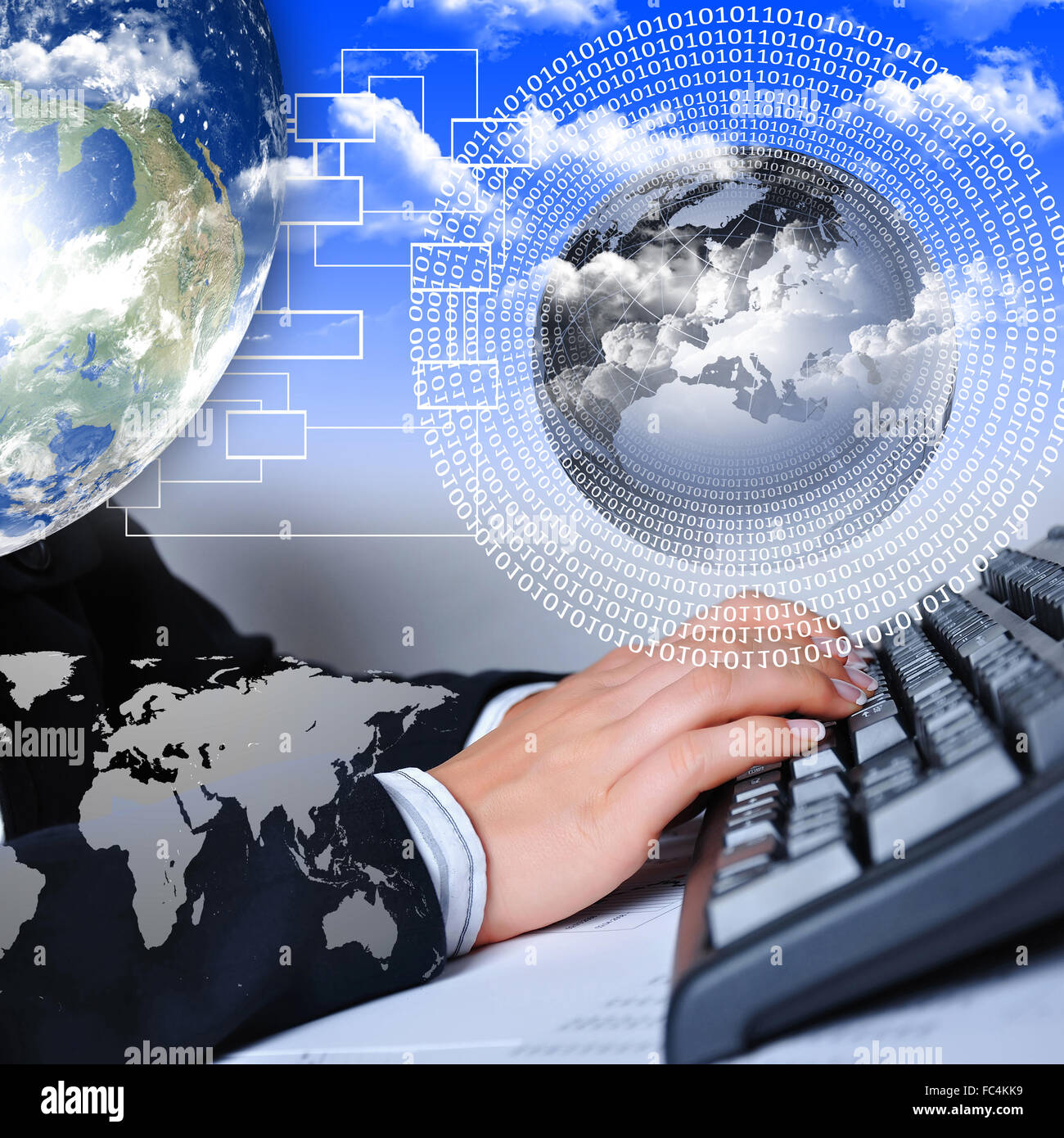 human hand and computer keyboard as symbol of high technology Stock ...
