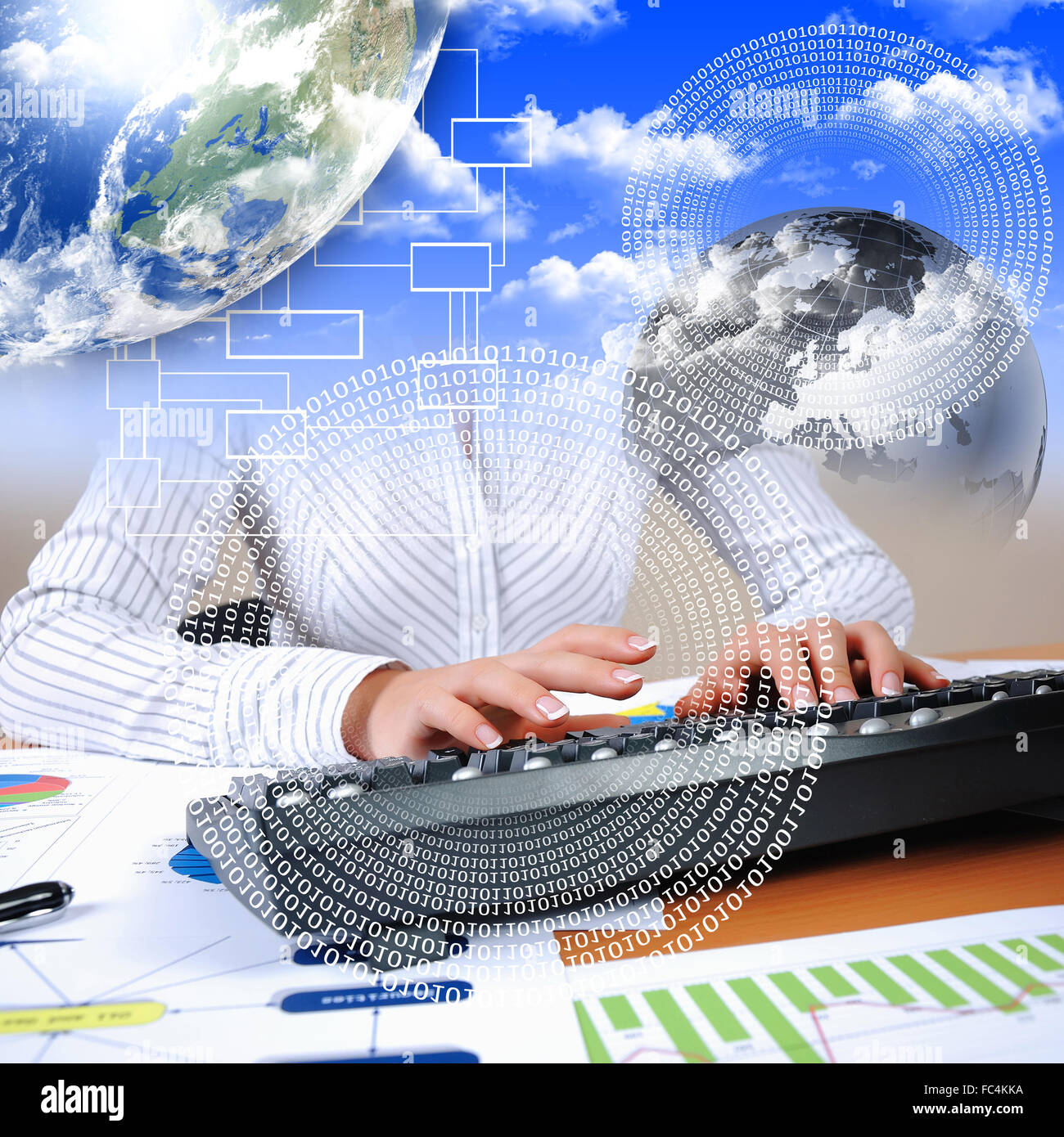 human hand and computer keyboard as symbol of high technology Stock ...