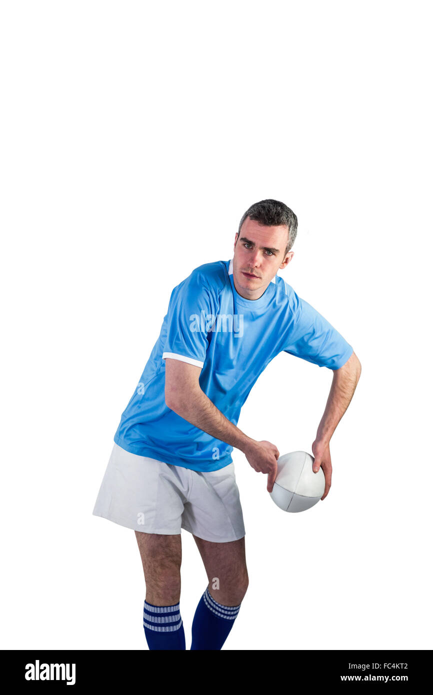 Rugby player about to throw a rugby ball Stock Photo - Alamy
