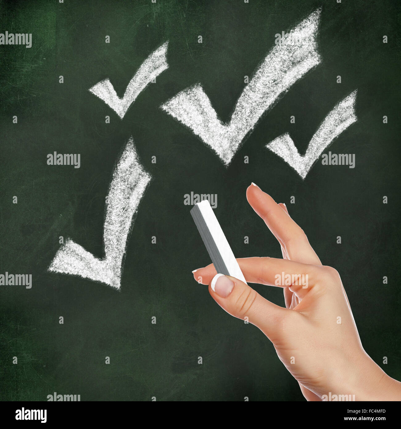 School blackboard and hand with chalk drawing checkmark symbol Stock ...