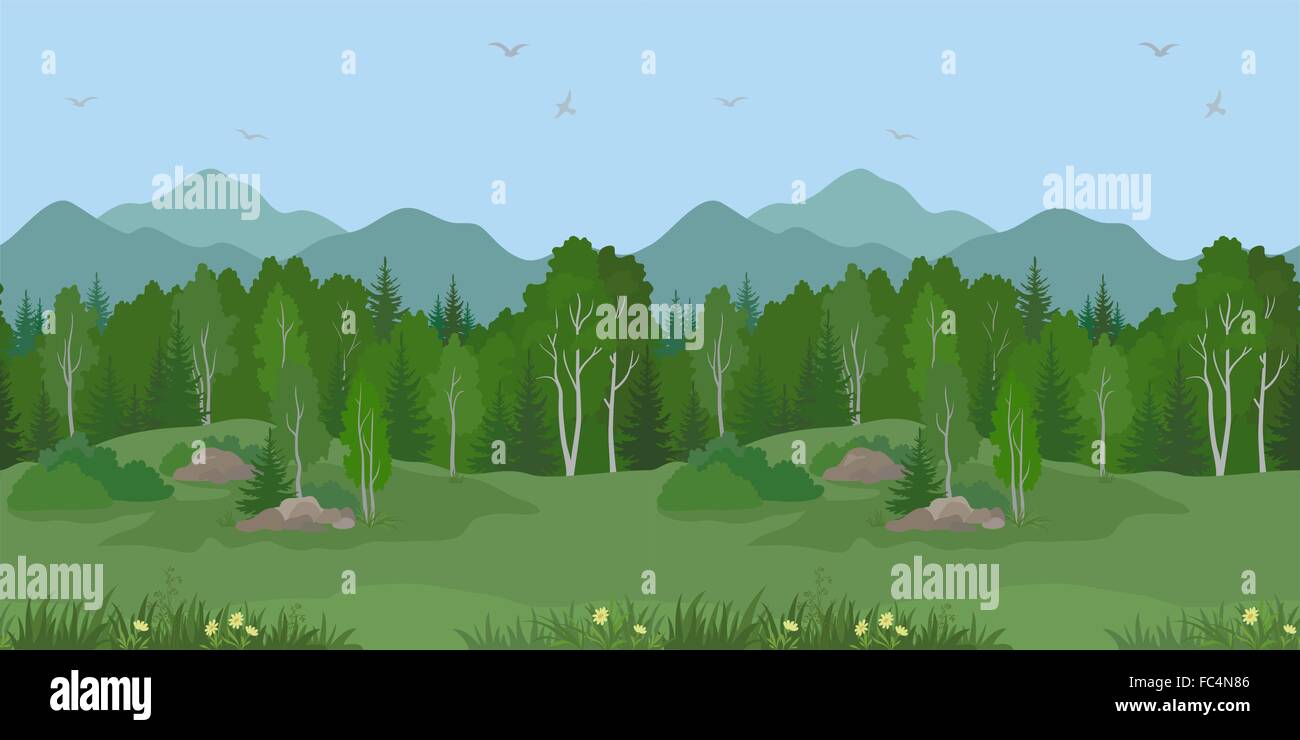 Seamless Mountain Landscape with Trees Stock Vector Image & Art - Alamy