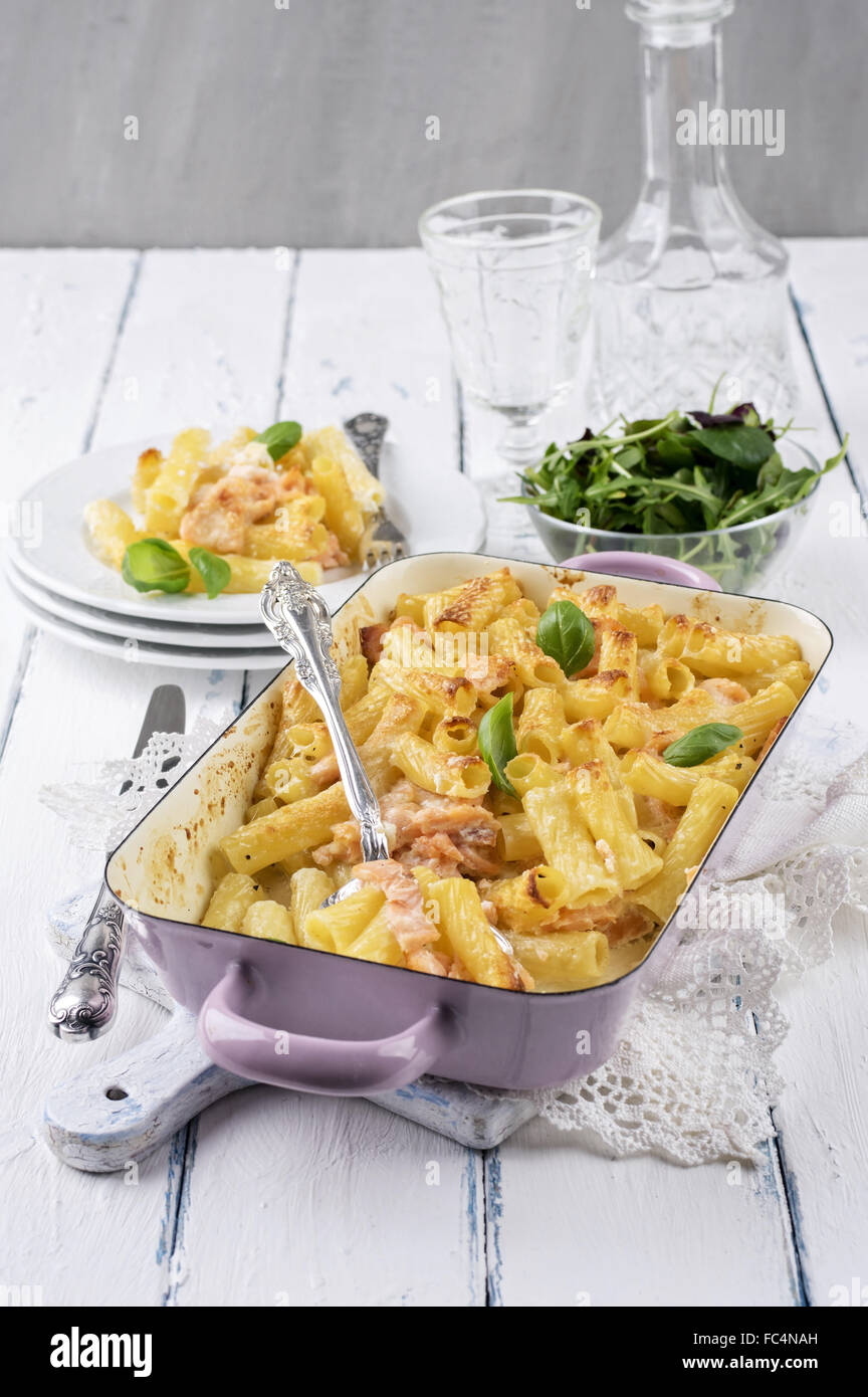 Salmon Pasta Bake Stock Photo - Alamy