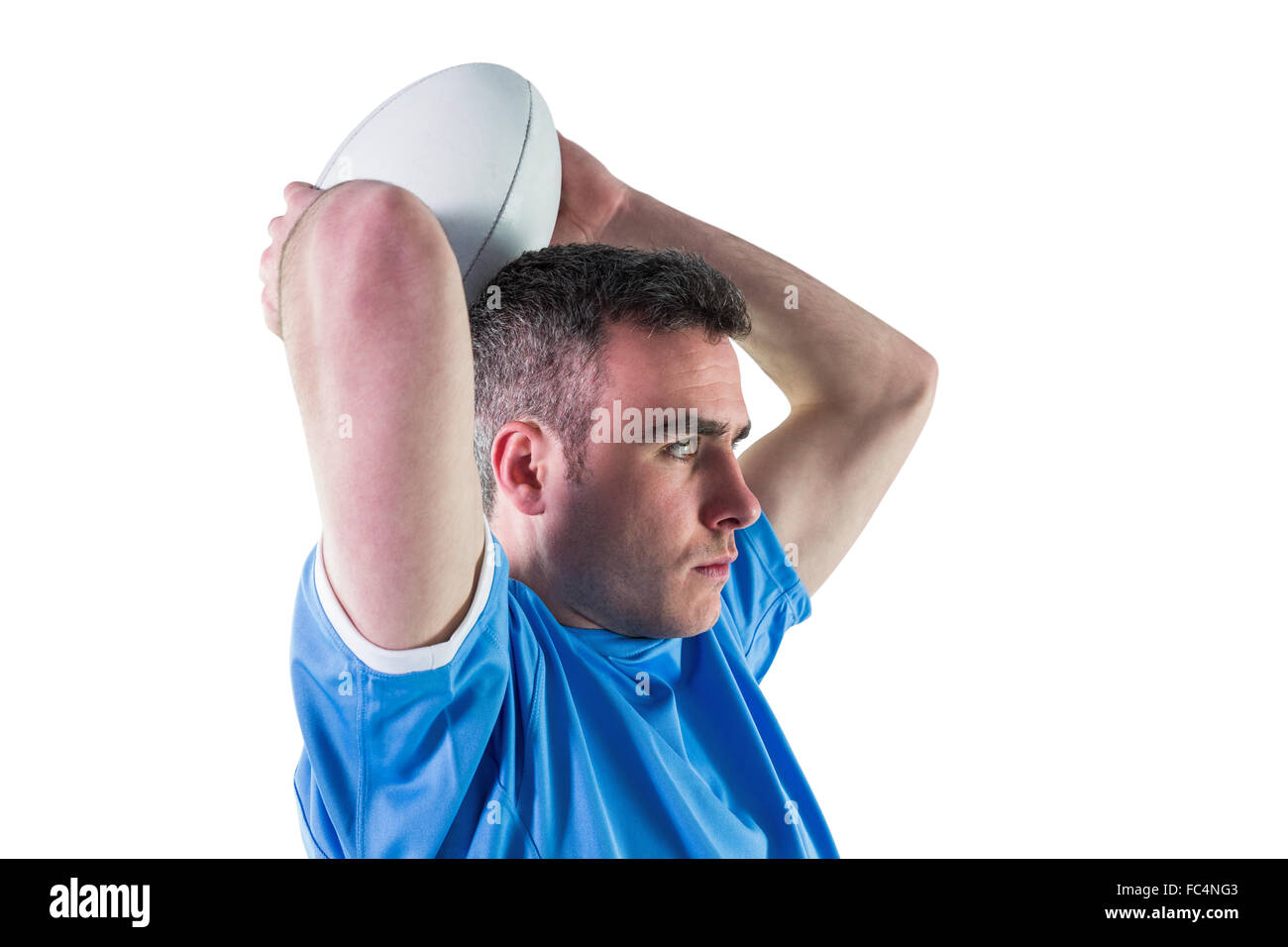 Rugby player about to throw a rugby ball Stock Photo - Alamy