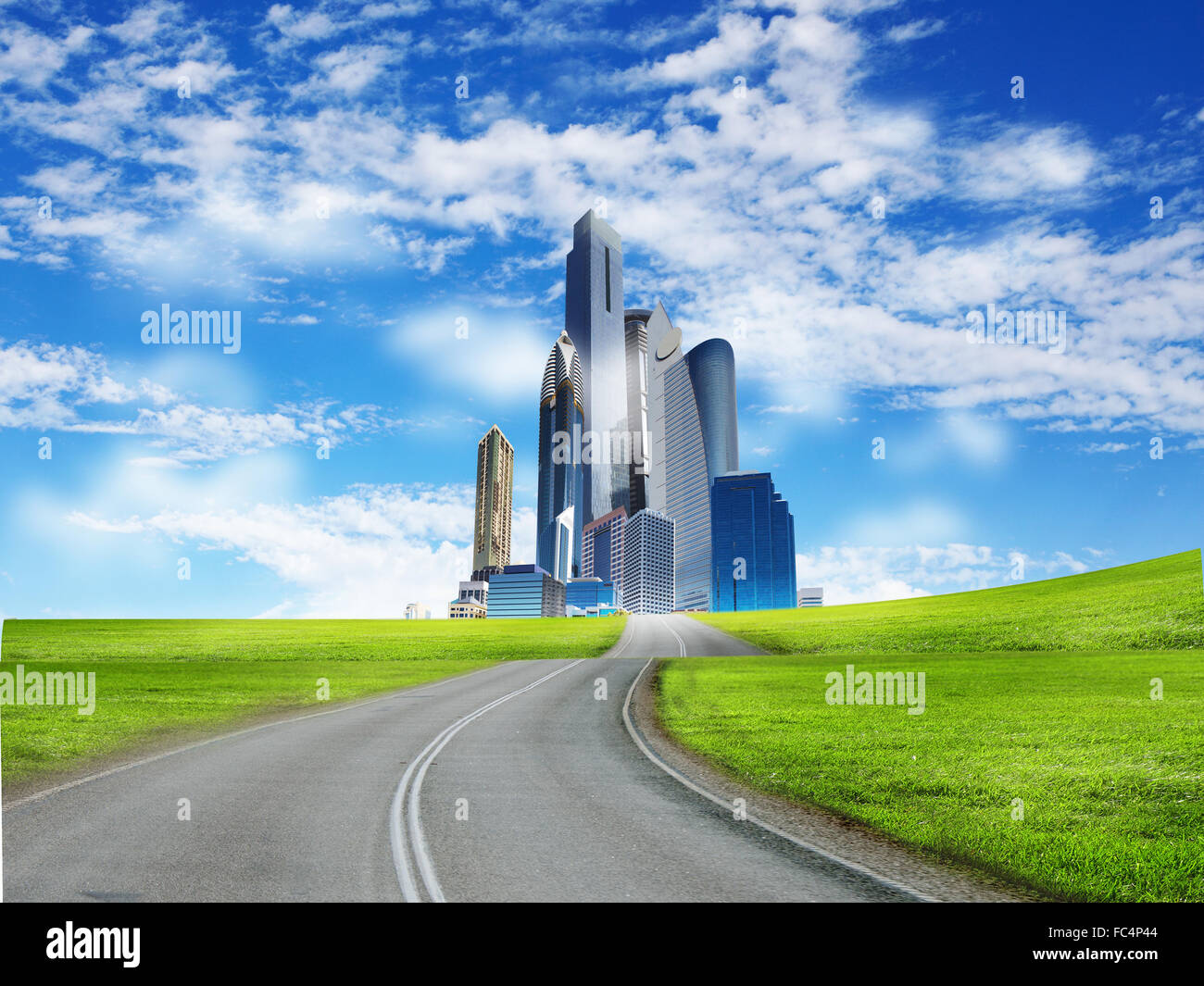 Image of a modern city surrounded by nature landscape Stock Photo - Alamy