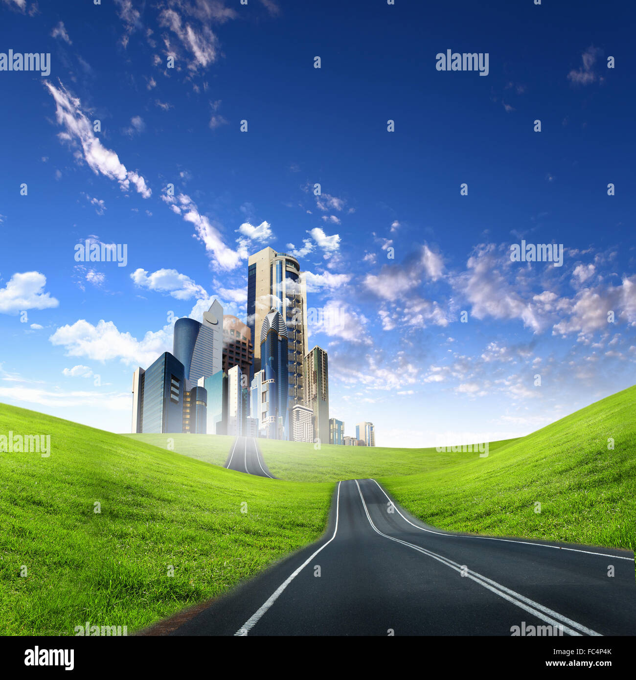Image of a modern city surrounded by nature landscape Stock Photo - Alamy