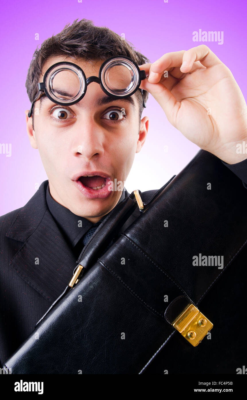 Nerd businessman against the gradient Stock Photo - Alamy