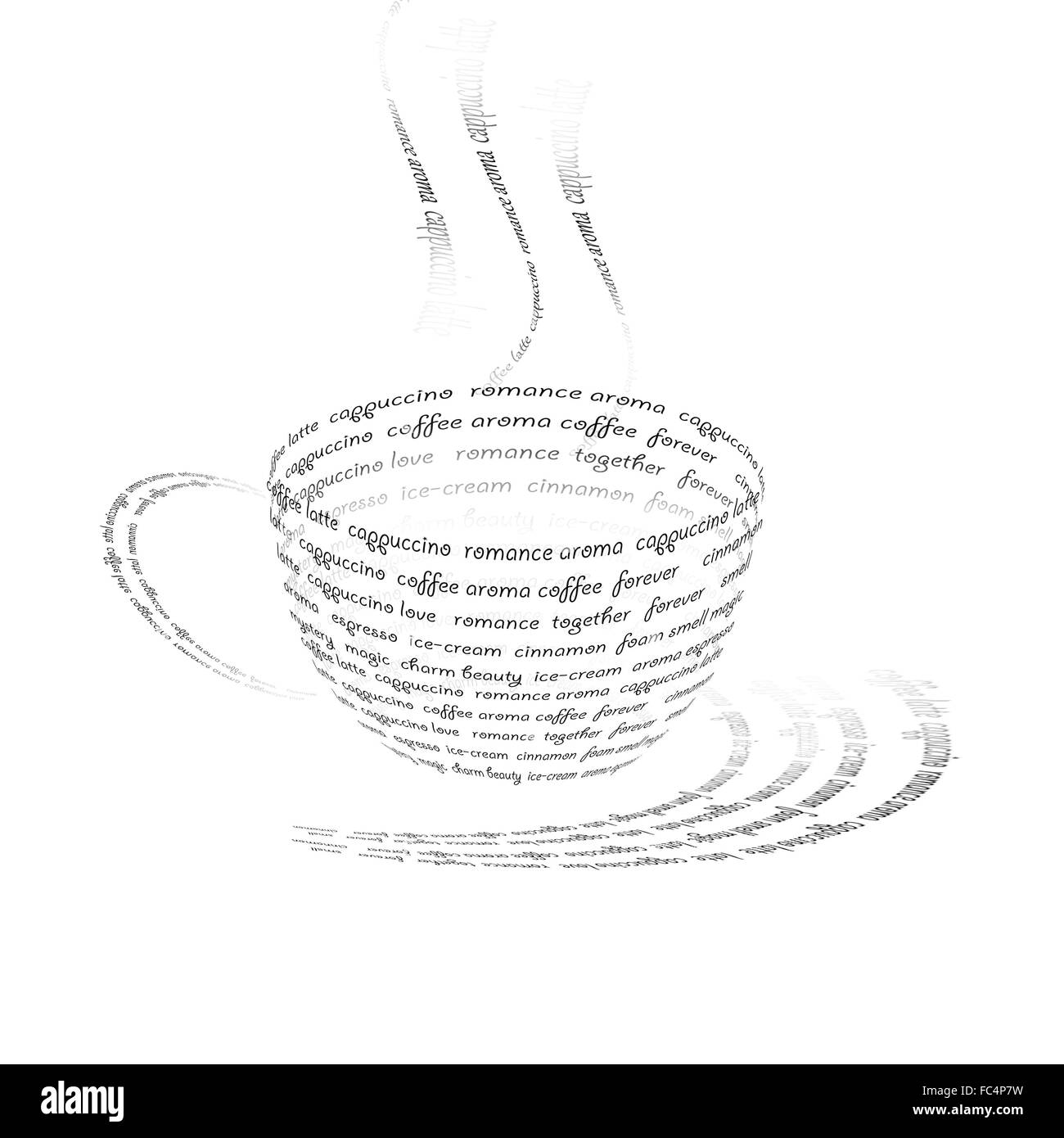 a picture of a cup of coffee made up of words Stock Photo - Alamy
