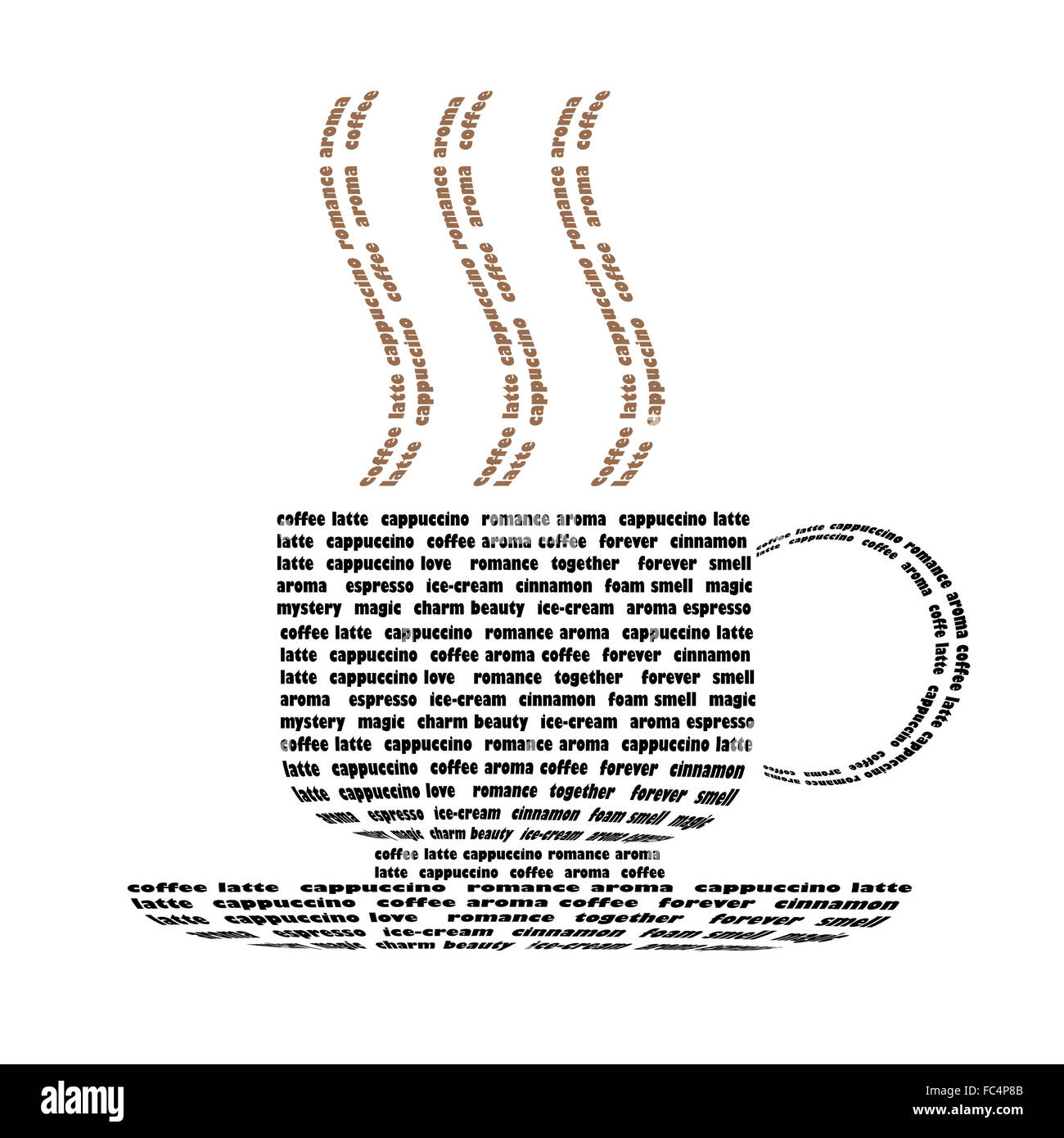 a picture of a cup of coffee made up of words Stock Photo - Alamy