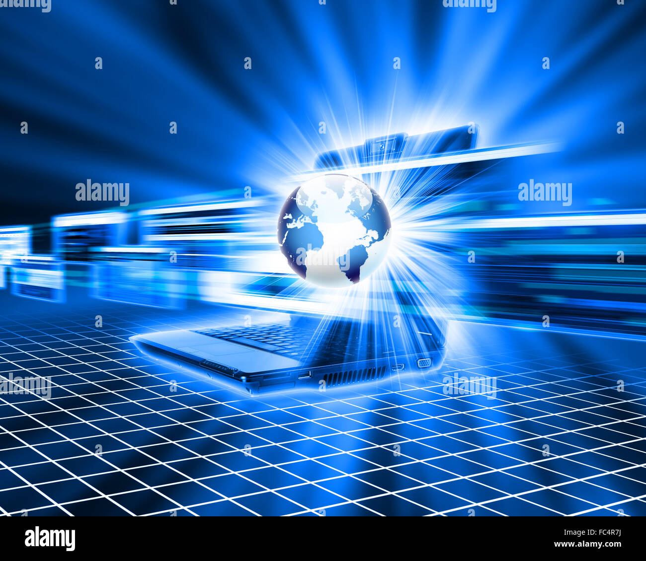 laptop and screens as a symbol of global computer network Stock Photo ...