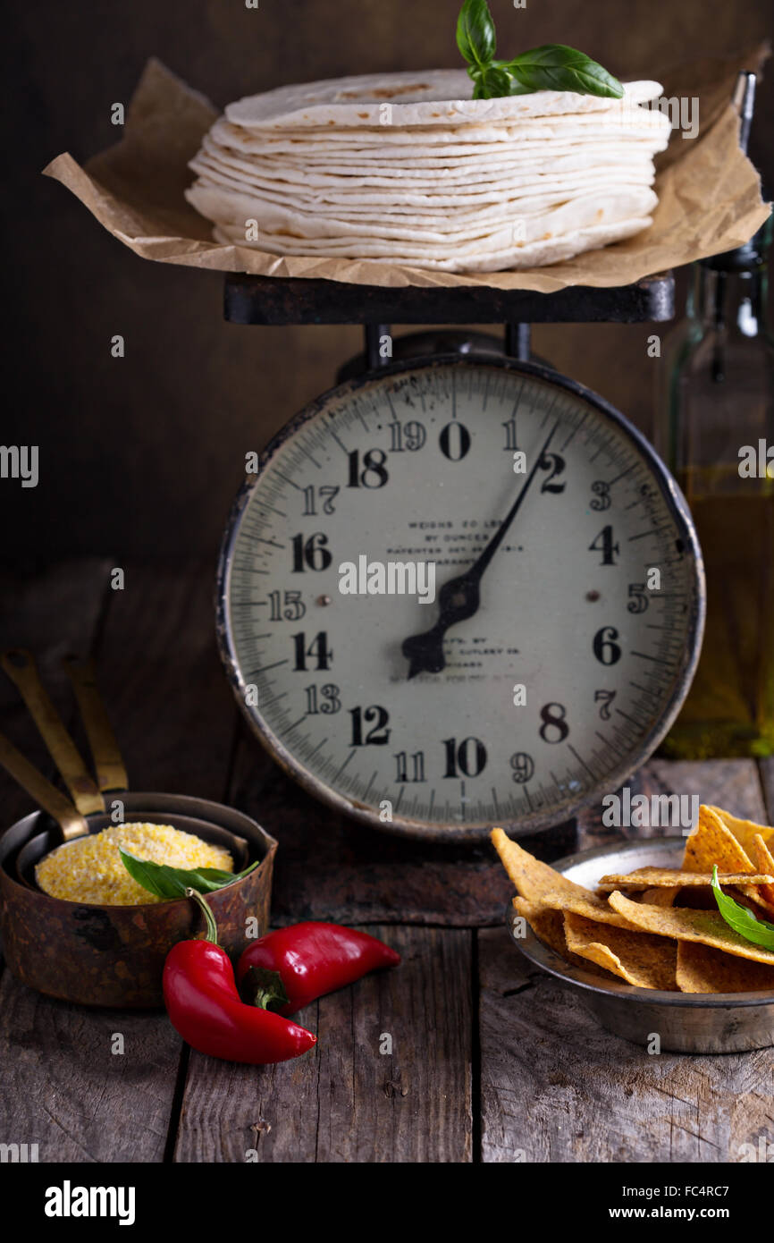 Ingredients for mexican cuisine on vintage scale Stock Photo - Alamy