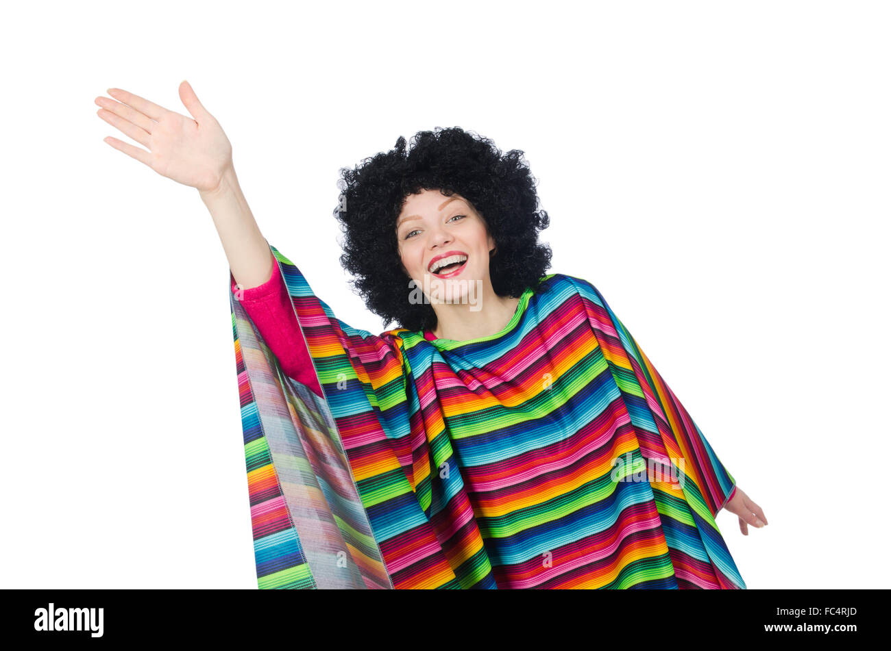 Pretty girl in mexican poncho isolated on white Stock Photo - Alamy