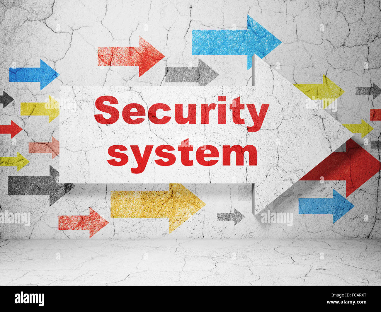 Security concept: arrow with Security System on grunge wall background ...