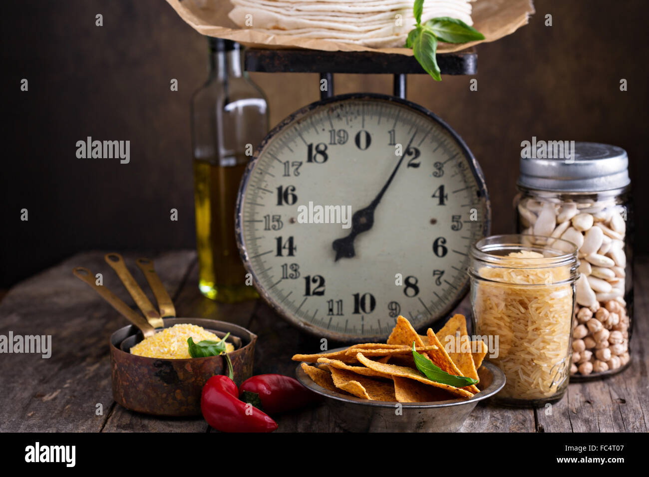 Ingredients for mexican cuisine on vintage scale Stock Photo - Alamy
