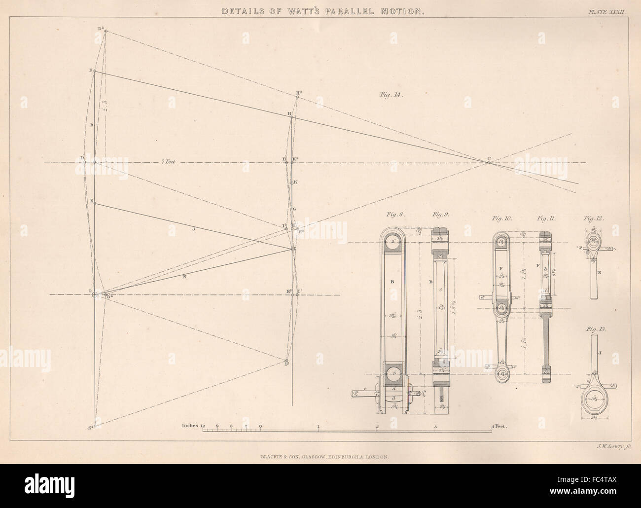 VICTORIAN ENGINEERING DRAWING. Details of Watt's parallel motion 2 ...