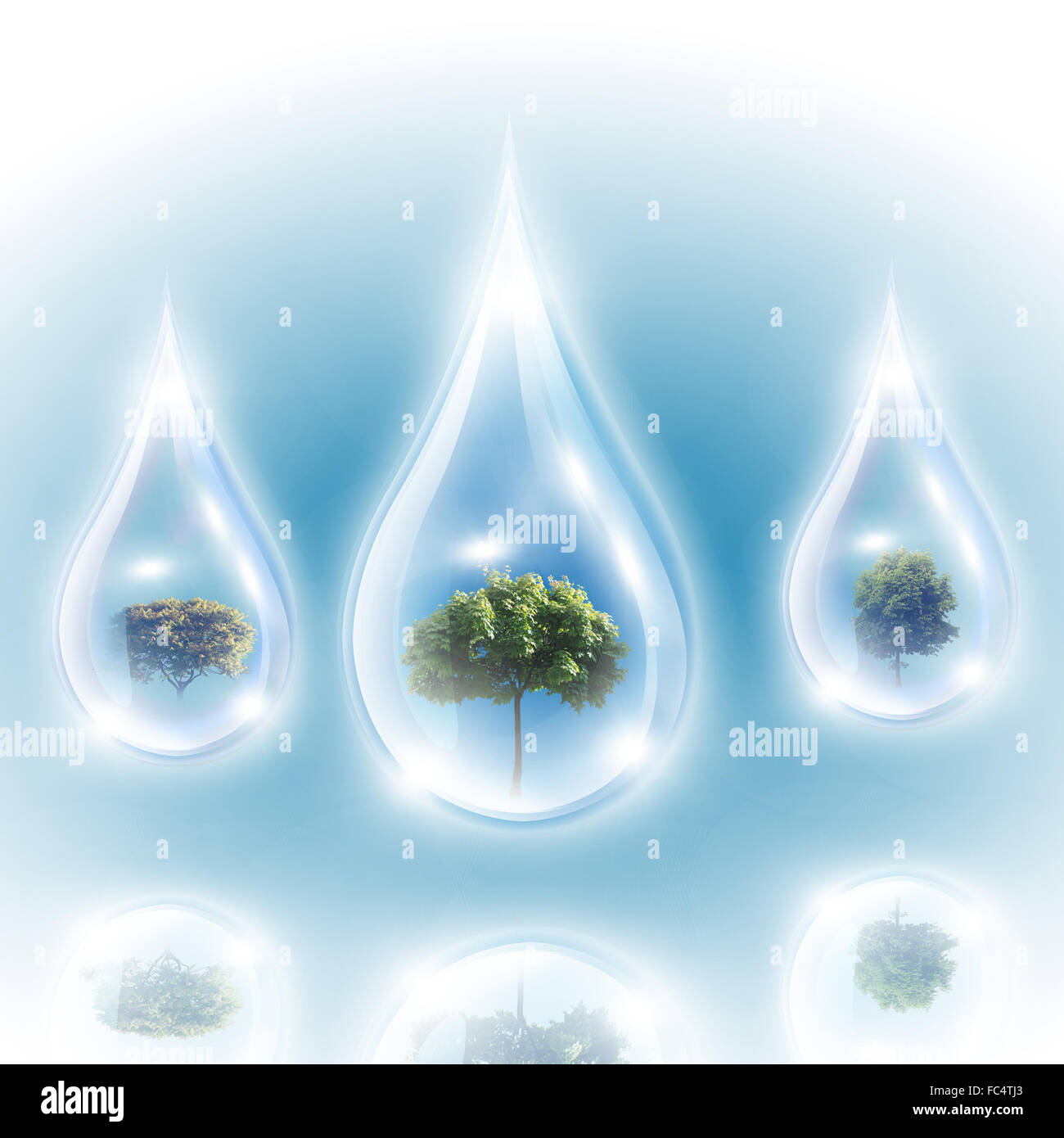 Large drops of green tree inside. Symbol of environmental protection ...