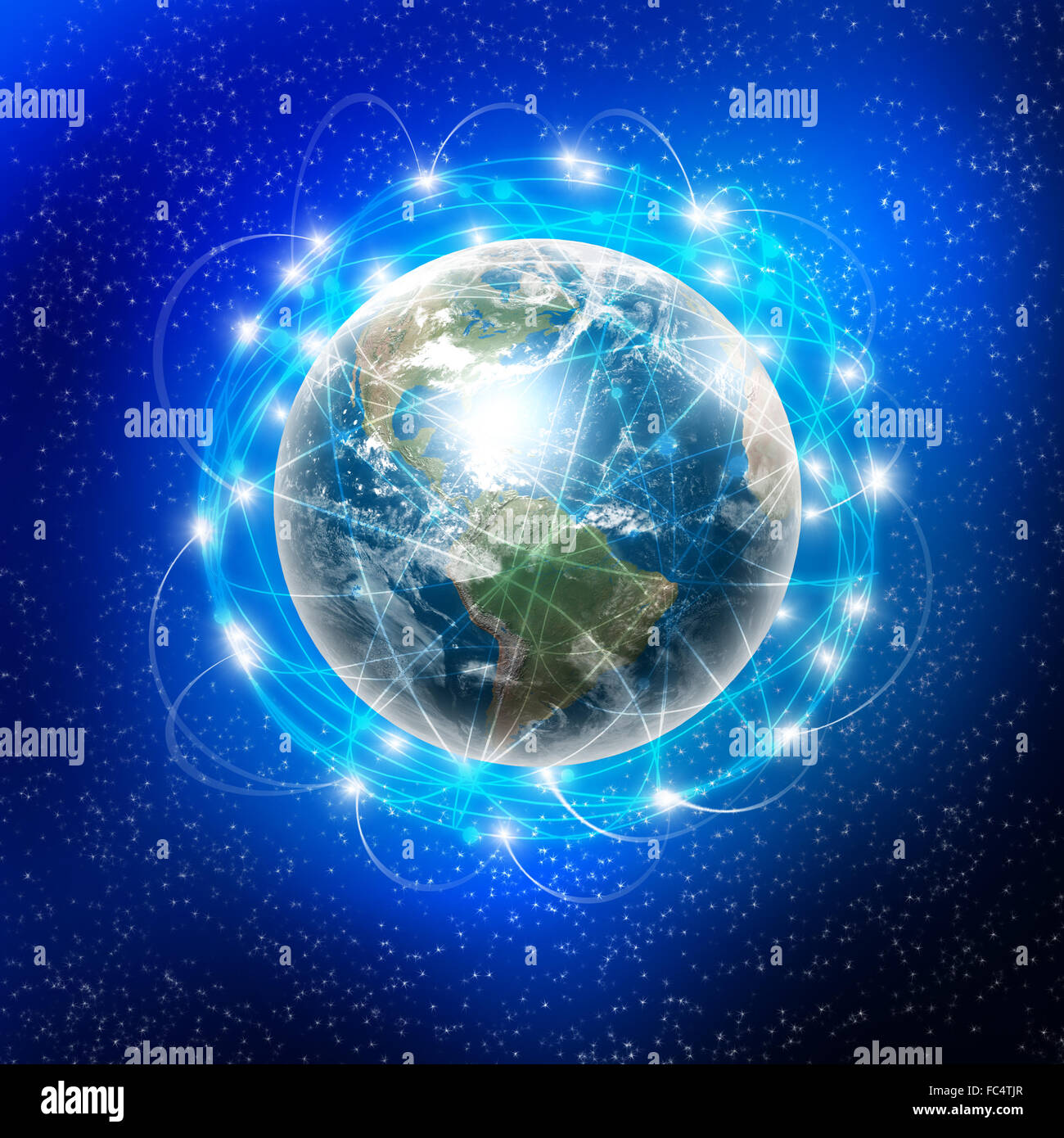 Earth and the communication on its surface. A symbol of high-speed and ...