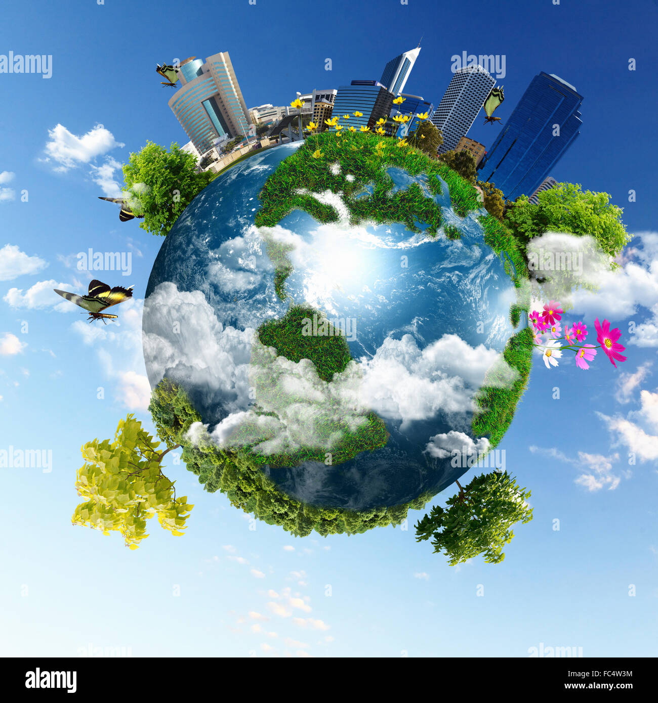 Earth with the different elements on its surface. Humorous collage ...