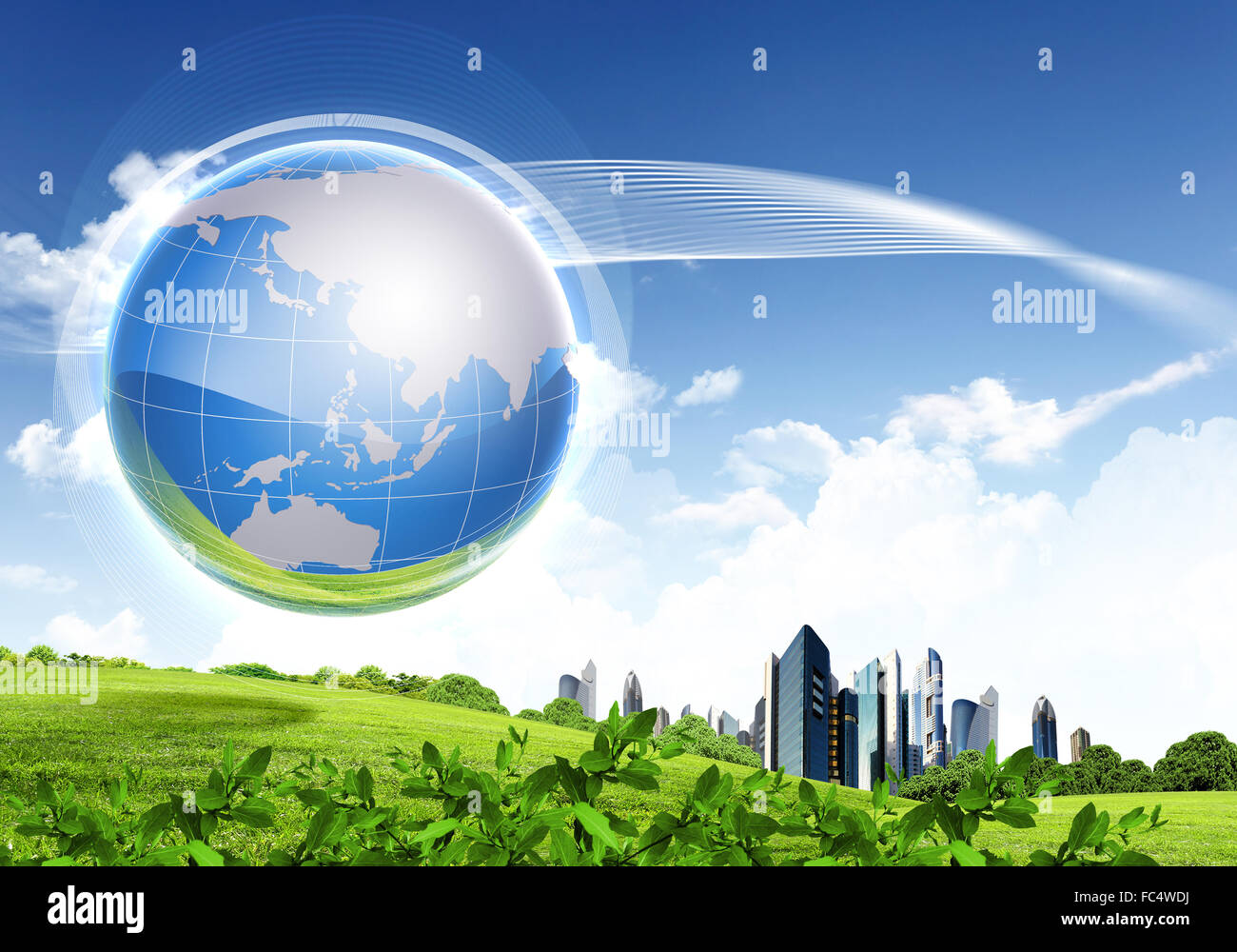 Picture of green planet as symbol of environmental concept Stock Photo ...