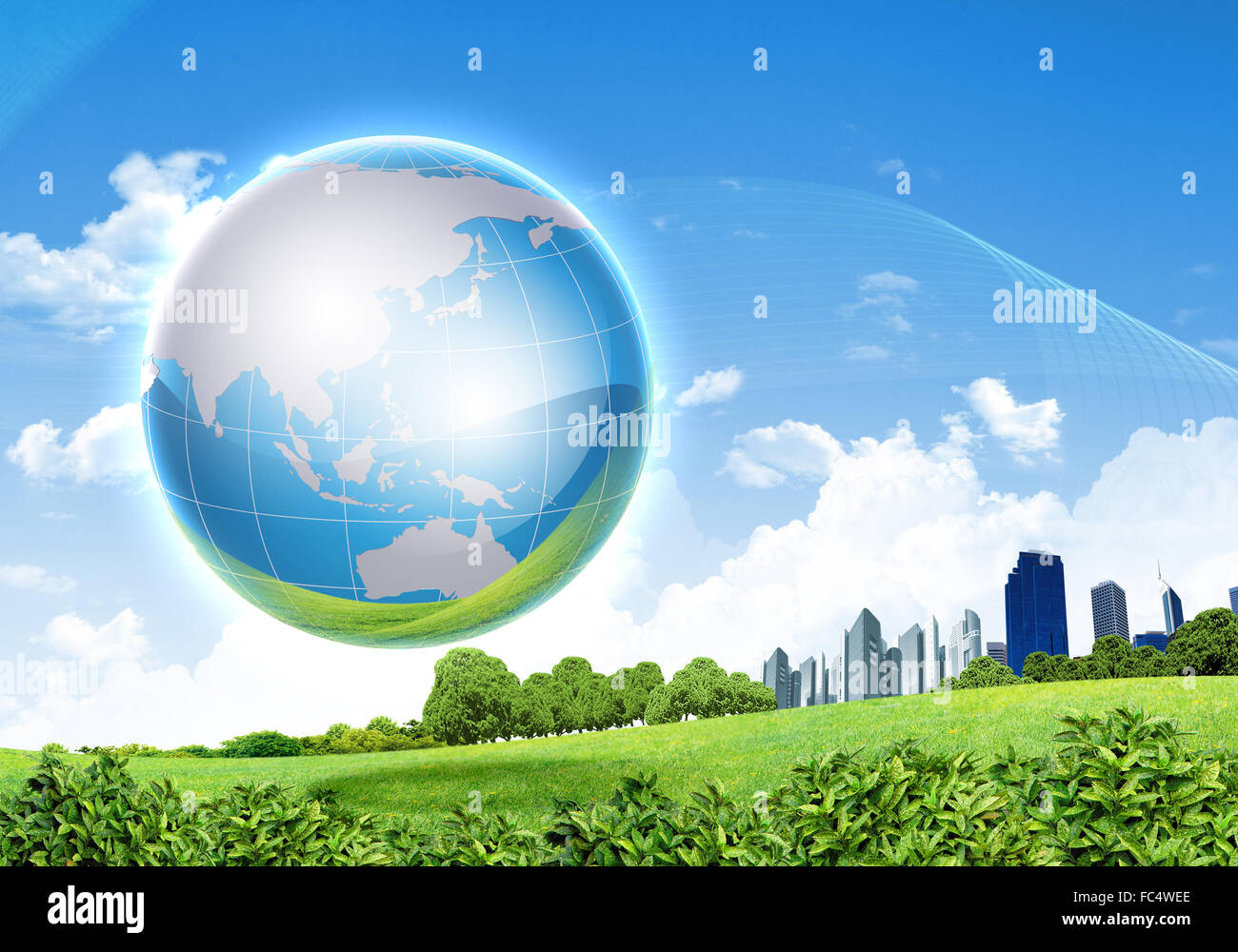 Picture of green planet as symbol of environmental concept Stock Photo ...