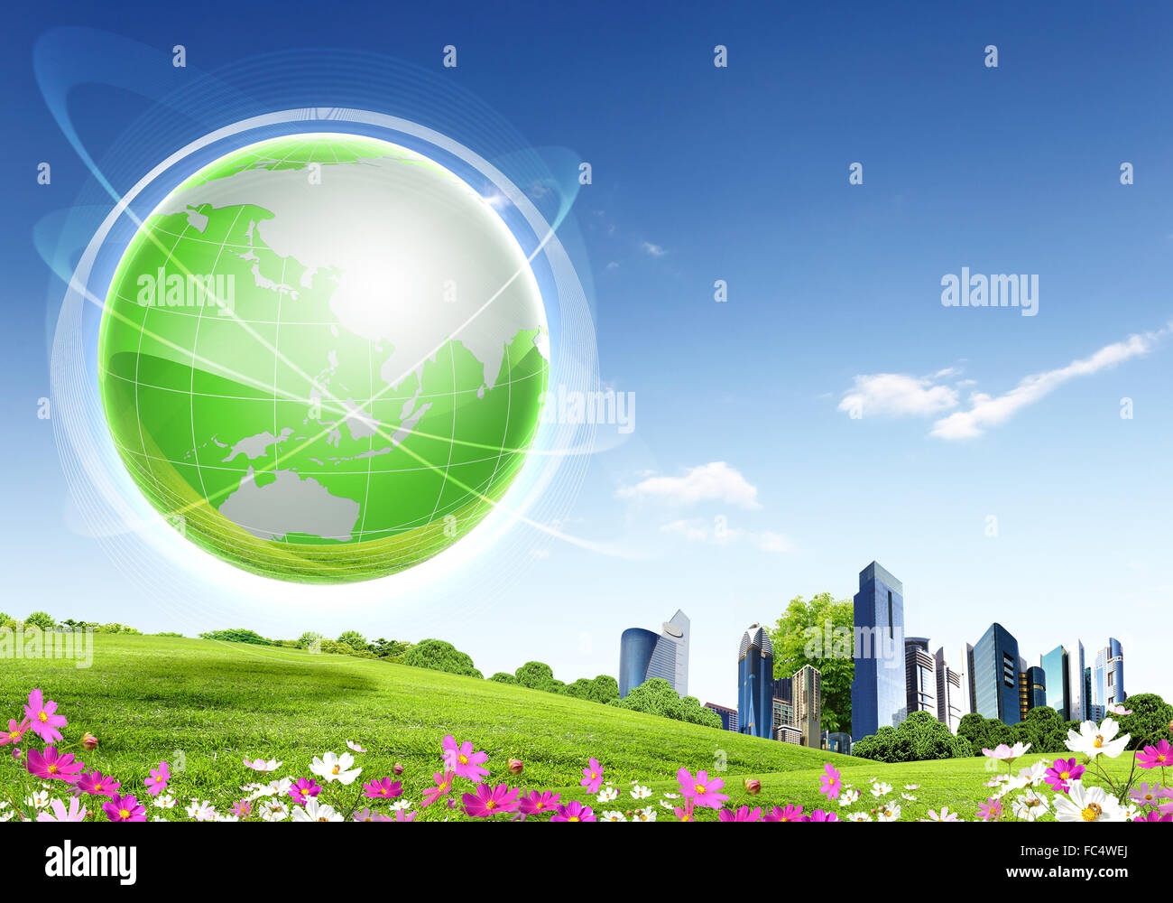 Picture of green planet as symbol of environmental concept Stock Photo ...