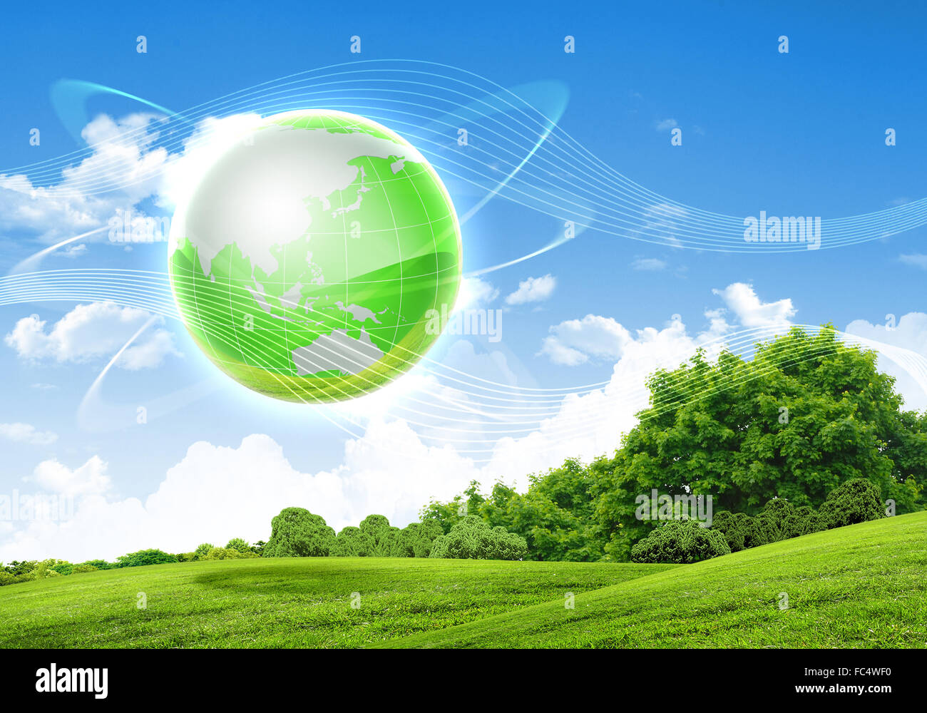 Picture of green planet as symbol of environmental concept Stock Photo ...