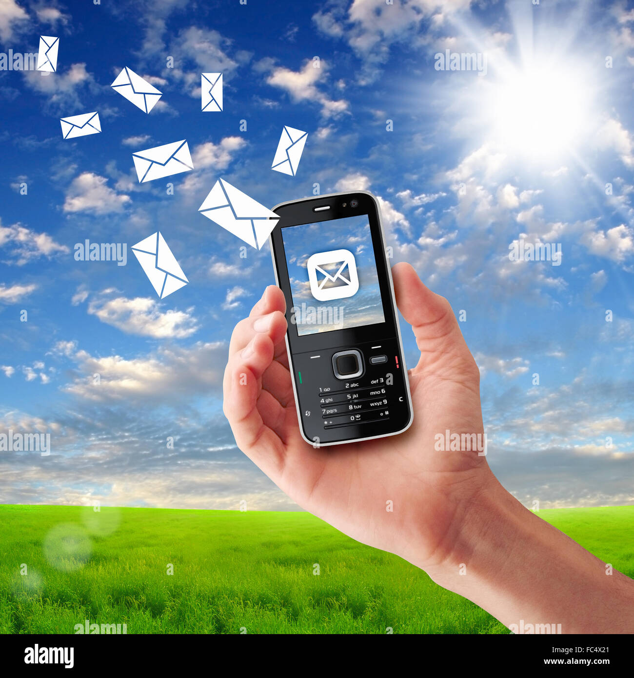 Colour collage on communication with mobile phone Stock Photo - Alamy