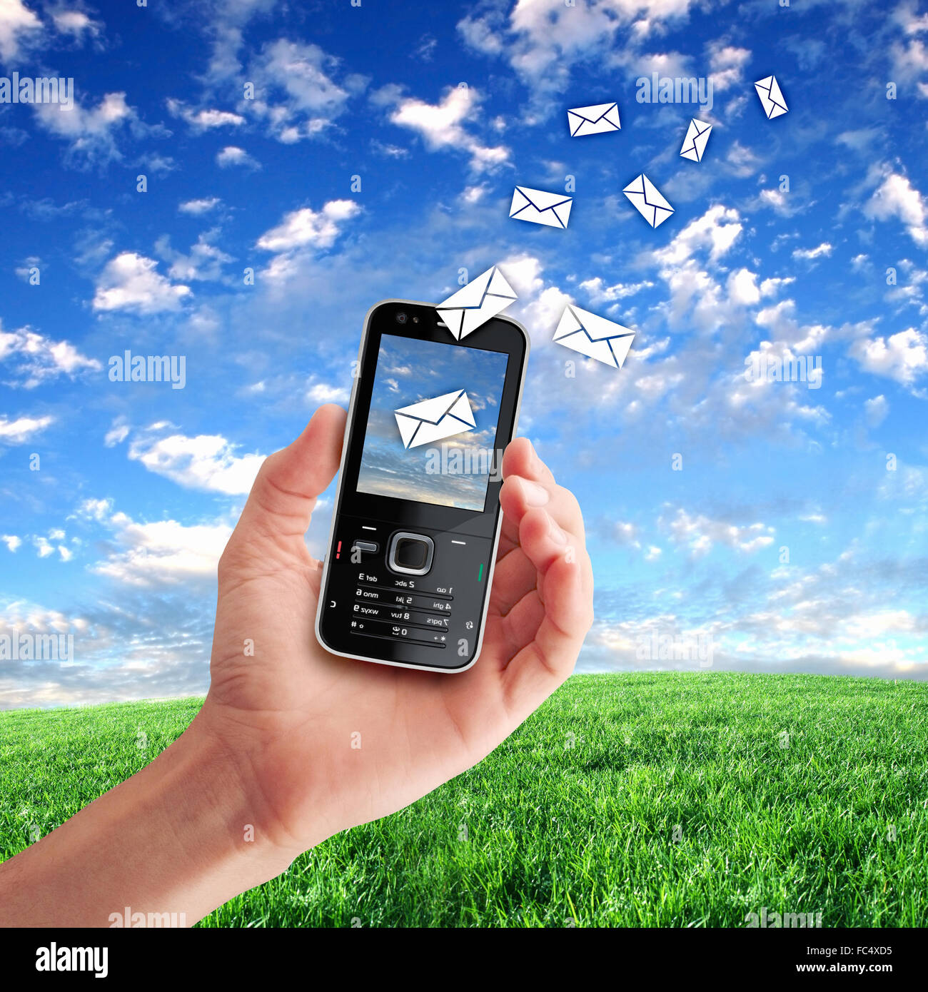 Colour collage on communication with mobile phone Stock Photo - Alamy