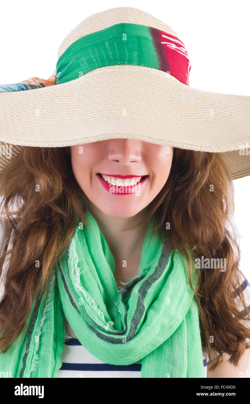 Woman with hat isolated on white Stock Photo - Alamy