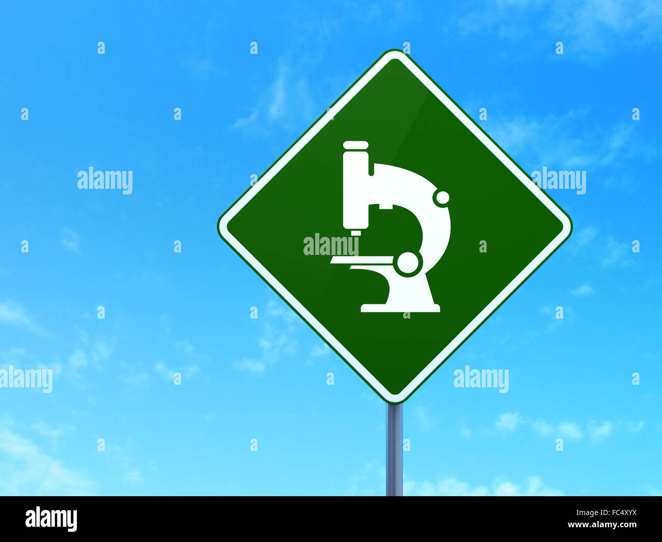 Science concept: Microscope on road sign background Stock Photo - Alamy