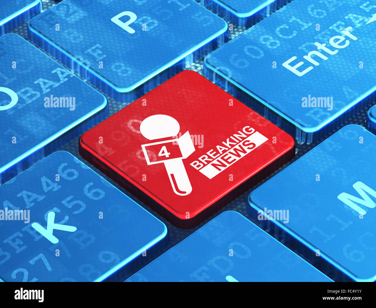 News concept: Breaking News And Microphone on computer keyboard ...