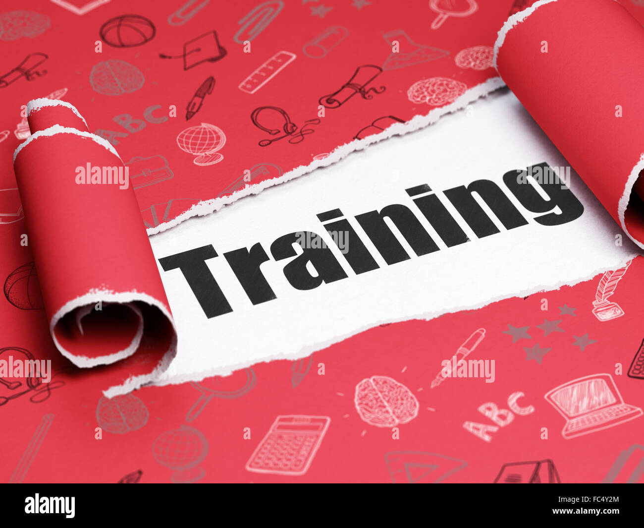 Learning concept: black text Training under the piece of torn paper ...