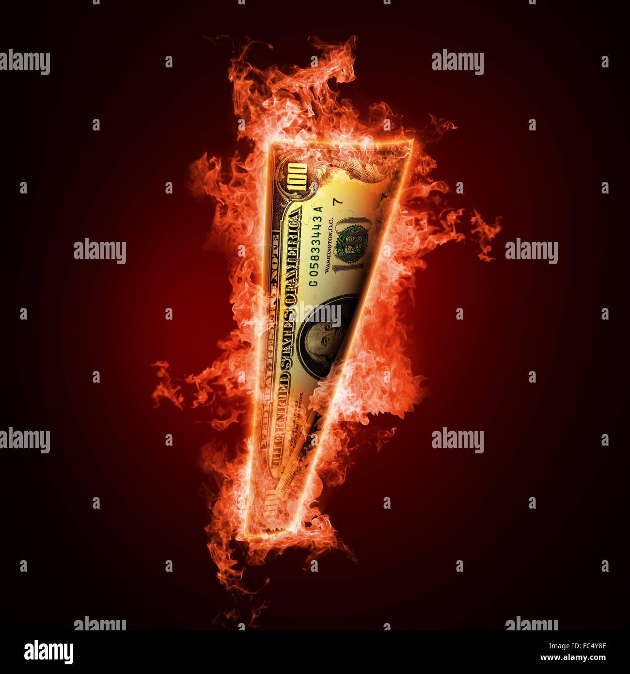 Banknotes open arms fire on a black background Stock Photo - Alamy