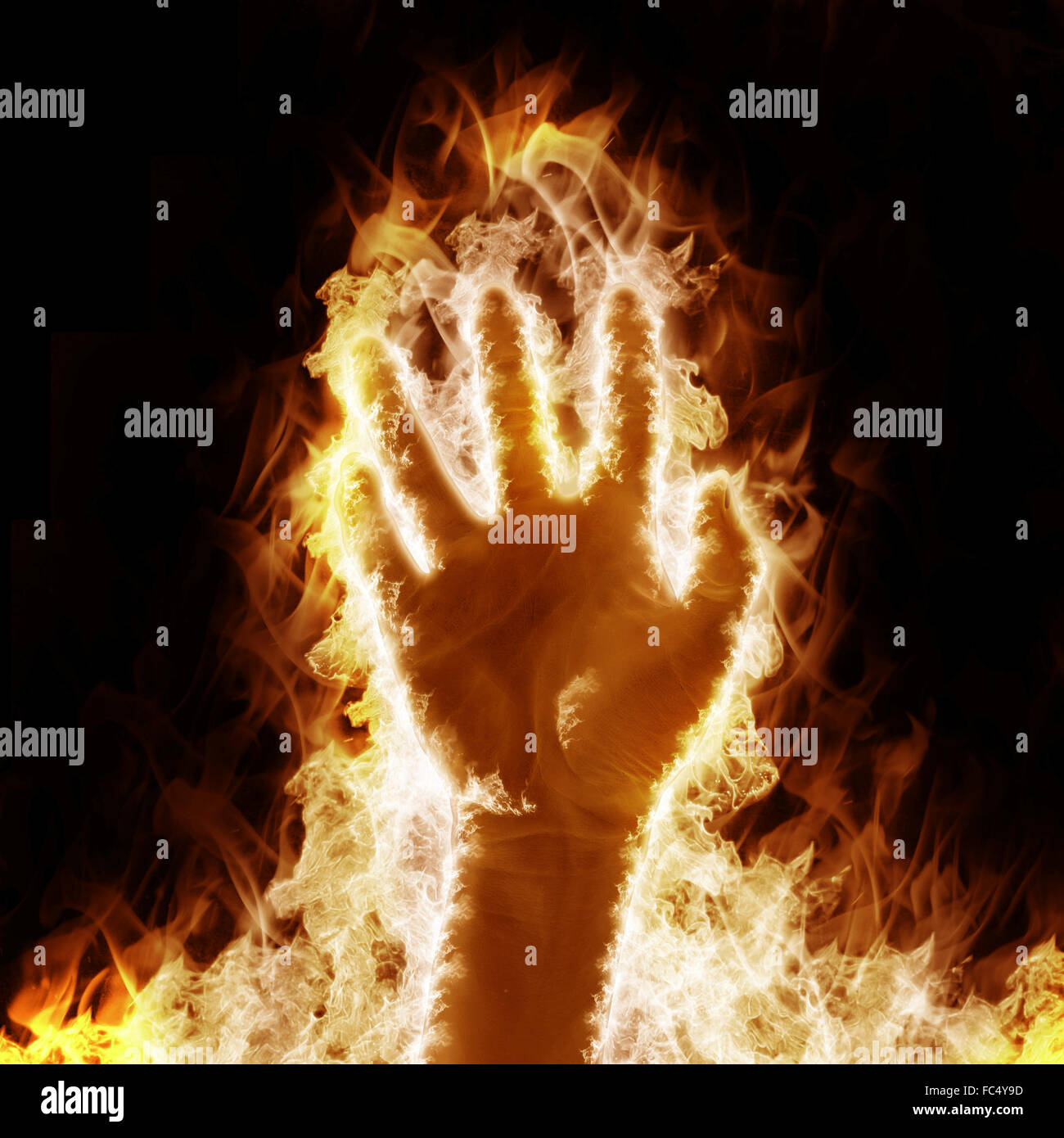 human hand open arms fire on a black background Stock Photo - Alamy