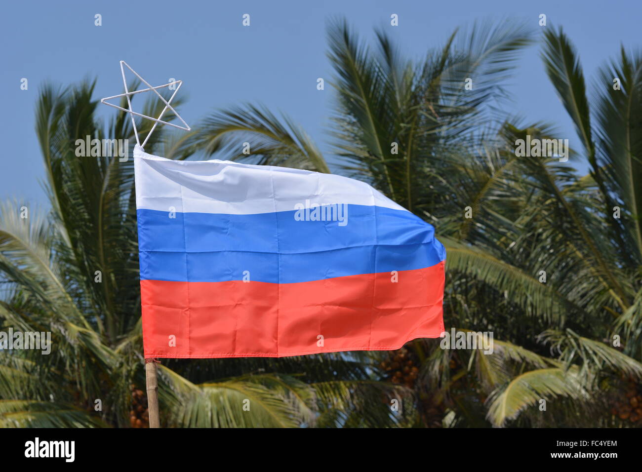Palolem, India - November 3, 2015 - Russian flag on goa beach, lots of ...