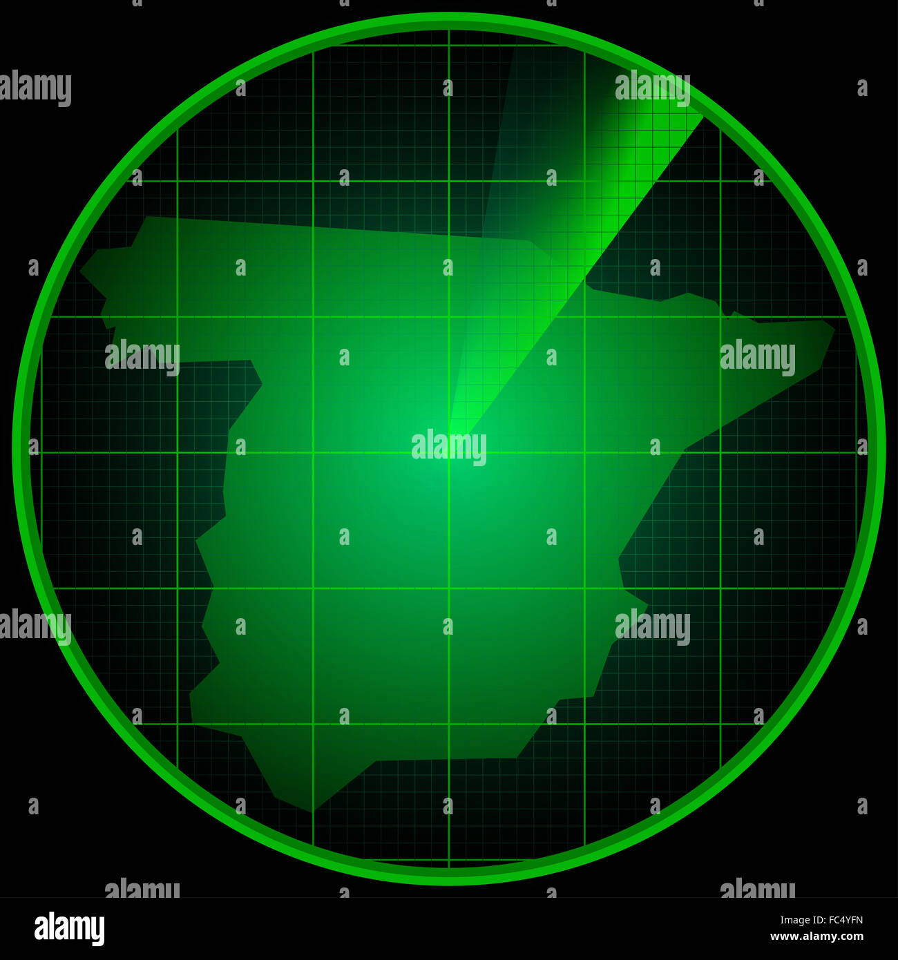 Radar screen with the silhouette of Spain Stock Photo - Alamy