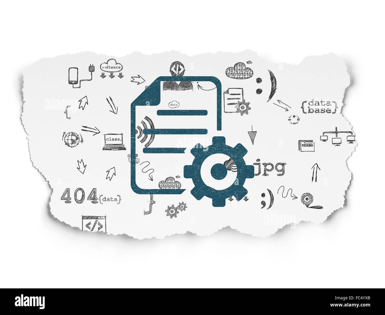 Software concept: Gear on Torn Paper background Stock Photo - Alamy