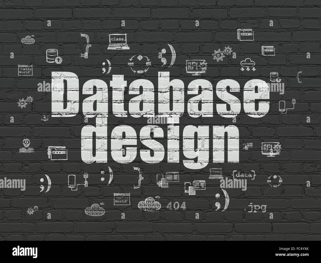 Database concept: Database Design on wall background Stock Photo - Alamy