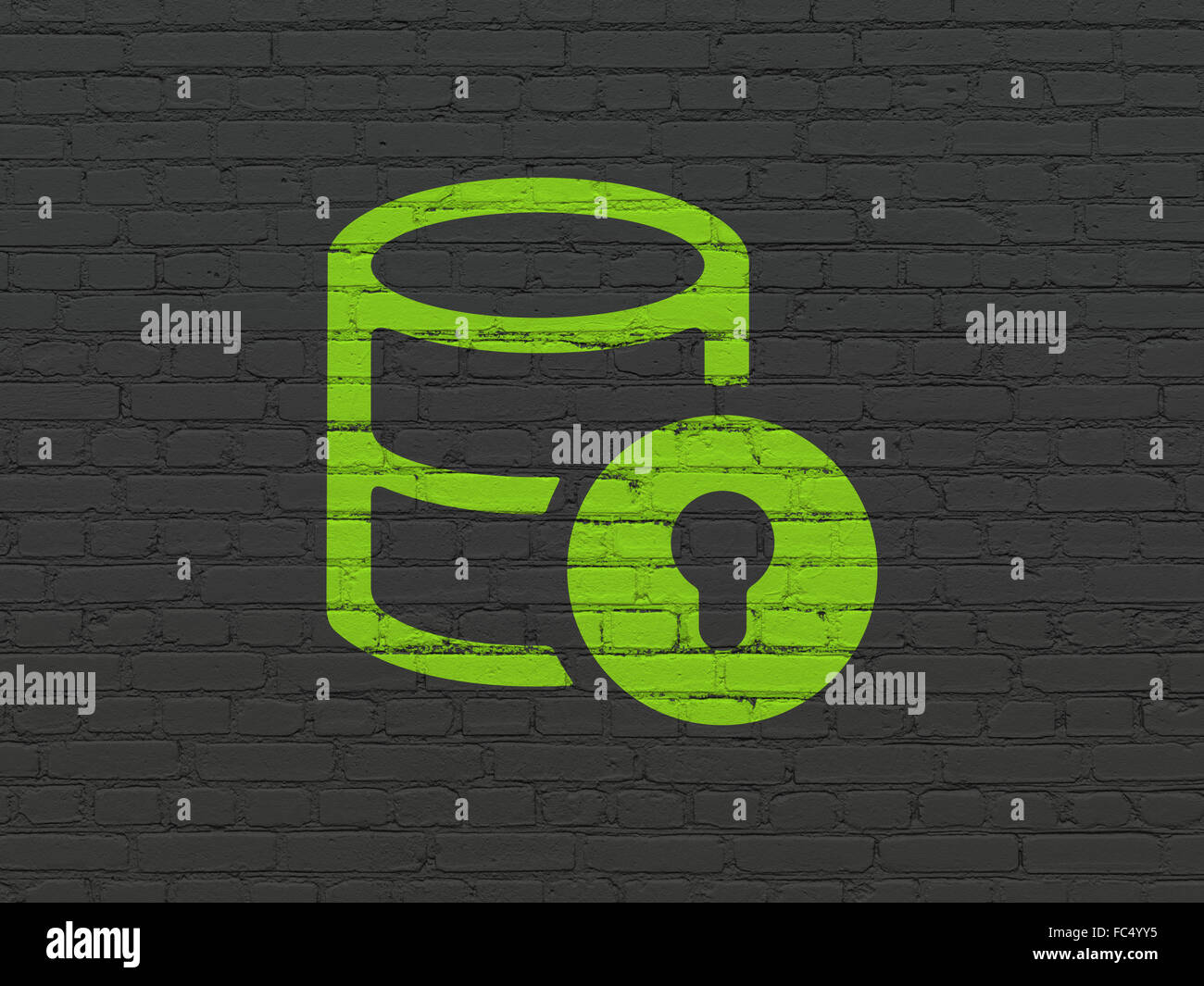 Programming concept: Database With Lock on wall background Stock Photo ...